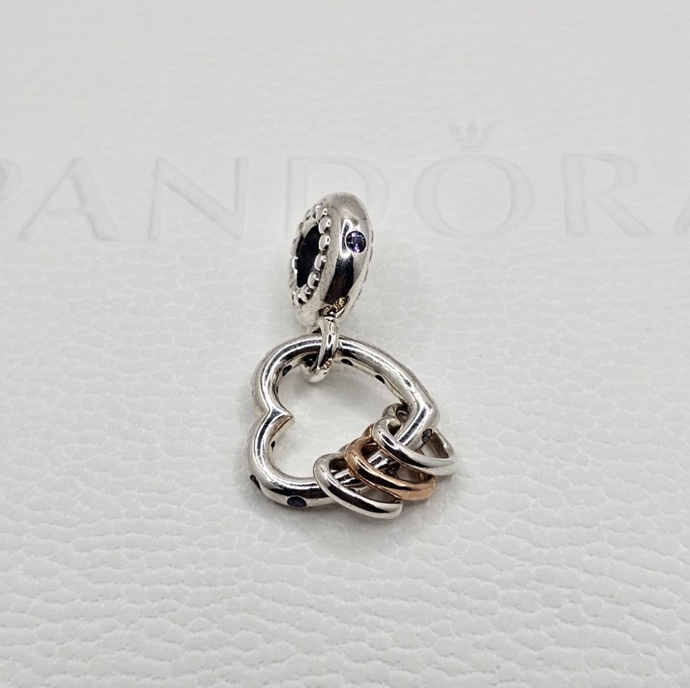 Authentic Pandora Two Tone Dangle Heart Charm - Gem